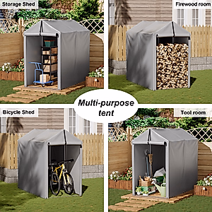 Greesum Outdoor Storage Shed 3 x 6 ft Canopy Portable Shelter Heavy Duty Carport with Roll-up Zipper Door for Bike, Motorcycle, Garden Storage, Waterproof and UV Resistant, Silver