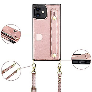 KIHUWEY Compatible with iPhone 12 iPhone 12 Pro Crossbody Wallet Case with Credit Card Holder, Protective Kickstand Cover Case 6.1 Ihch (Rose Gold)