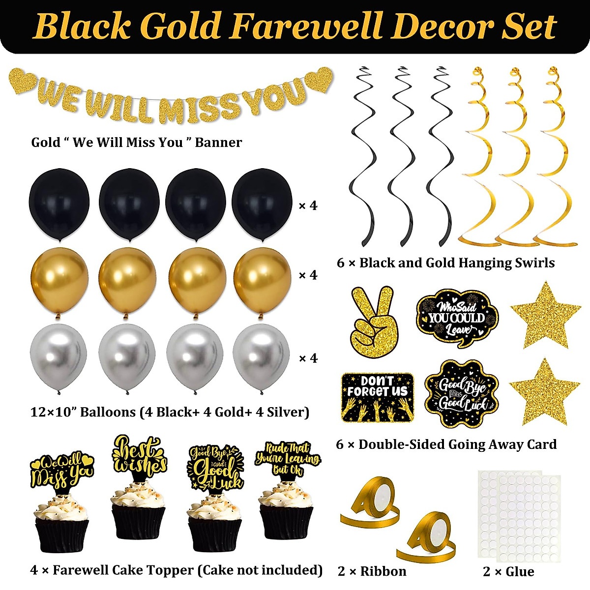 Farewell Party Decorations Men Women, Rude That You're Leaving But OK Black Gold, We Will Miss You Banner Party Decoration Coworker Going Away Retirement Party Farewell Goodbye Job Change Party Decor