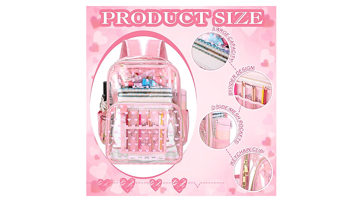 Clear Backpack Set with Heart Style - Stadium Approved & Waterproof