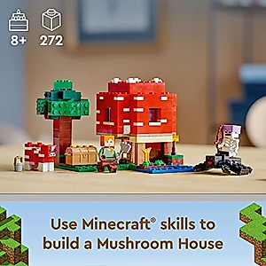 LEGO Minecraft The Mushroom House Set, 21179 Building Toy for Kids Age 8 Plus, Gift Idea with Alex, Mooshroom & Spider Jockey Figures