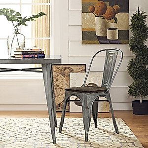 Modway Promenade Stackable Modern Aluminum Bistro Dining Side Chair With Bamboo Seat in GunMetal