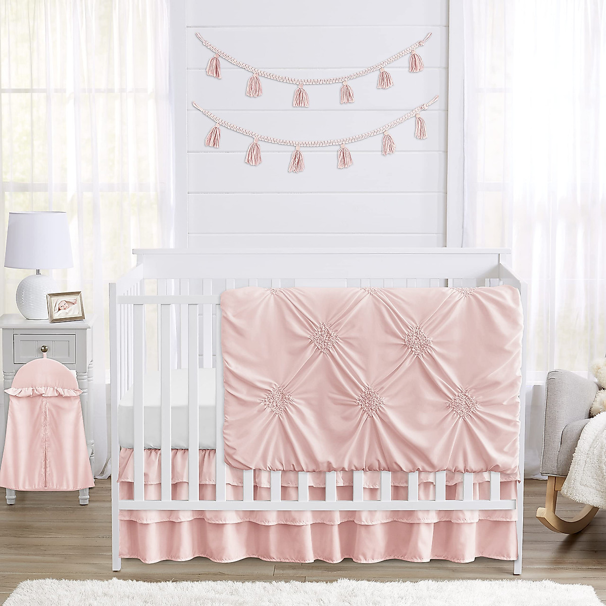 Sweet Jojo Designs Solid Color Blush Pink Shabby Chic Harper Baby Girl Crib Bedding Set 4 pieces