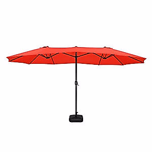 LOKATSE HOME 15 Ft Double Sided Patio Umbrella with Crank Handle and Water Fillable Base Stand Twin Head Sun Shade for Outdoor Garden Balcony Market Poolside, Red