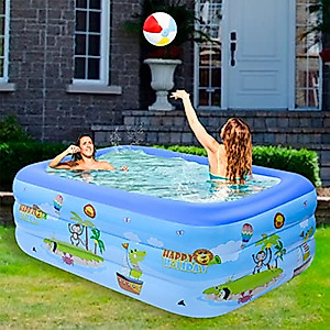Inflatable Swimming Pool Summer Blow Up Pools for Kids Garden Kiddie Pool for Family,82.60" W*55" D*25.50" H,Blue