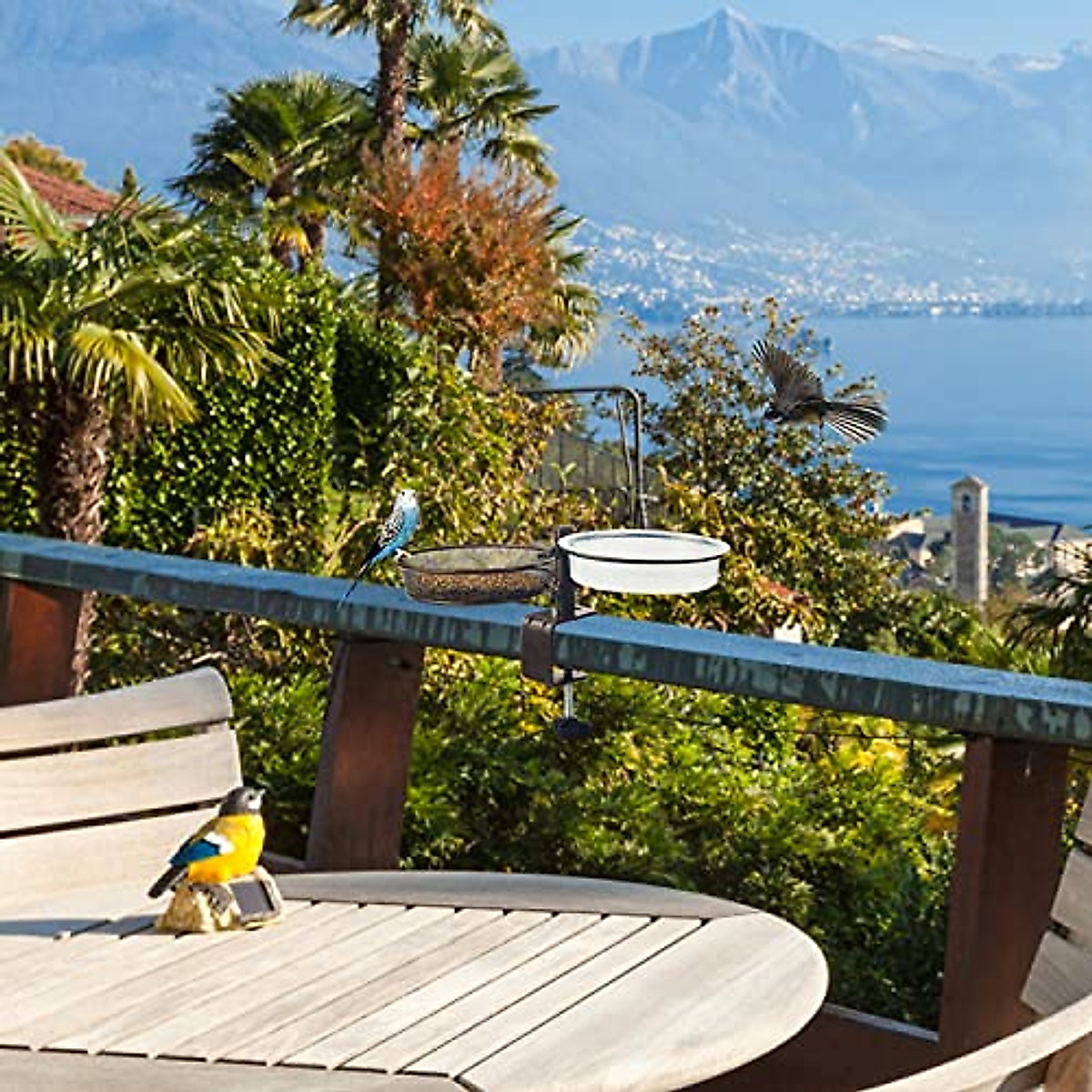 Deck Bird Feeders Deck Mount Bird Bath Spa for Dual Use Deck Flower Stand Flower Pot Great for Attracting Birds Detachable and Adjustable Heavy Duty Sturdy Steel,Bronze