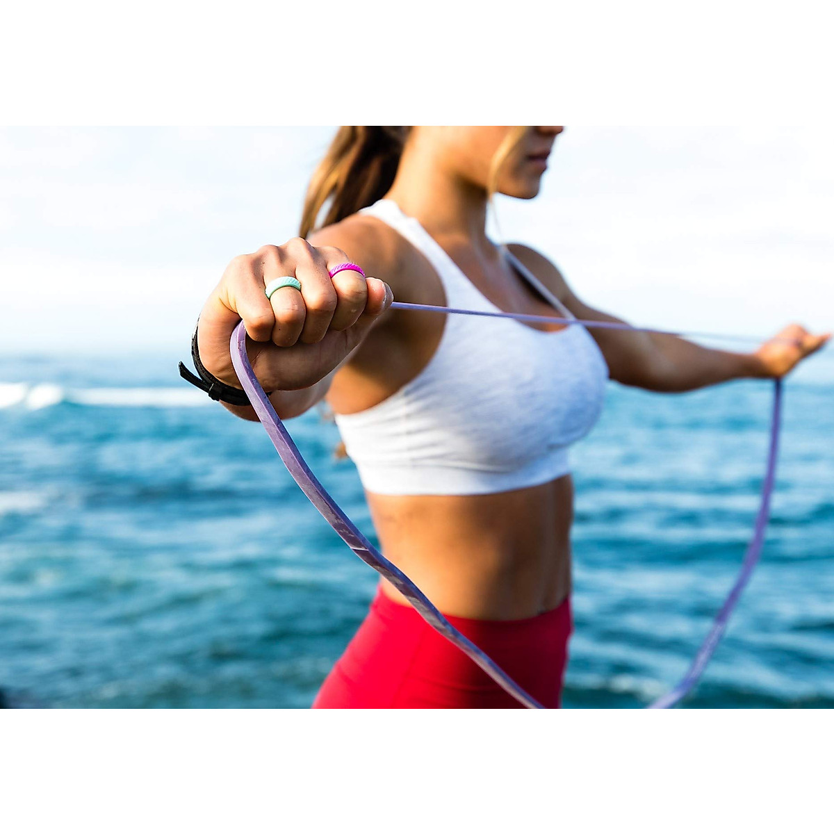 Barbell Bands Silicone Ring For Women - Premium Rubber Wedding Band For Fitness Recreation Outdoor Lifestyle - (Aqua, 8)