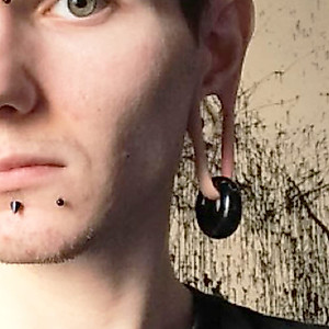 LADEMAYH 0 gauge earrings Ear Weights for Stretched Ears, Size 0 Gauges Hoop Earrings Dangle Gauges for Ears, Black Surgical Steel Ear Hangers Weighted Gauges Body Jewelry