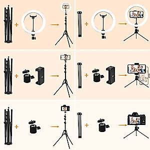 10" Ring Light with 57" Floor/7" Desk Stand and 2 Phone Holders, Selfie Ring Light for Computer/Phone/Laptop/Webcam