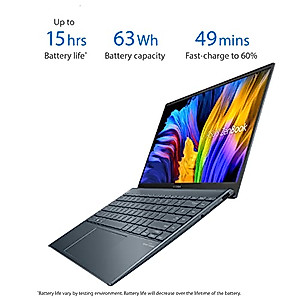 ASUS ZenBook 14 Ultra-Slim Laptop 14” FHD Display, AMD Ryzen 7 5800H CPU, Radeon Vega 7 graphics, 16GB RAM, 1TB PCIe SSD, NumberPad, Windows 11 Pro, Pine Grey, UM425QA-EH74