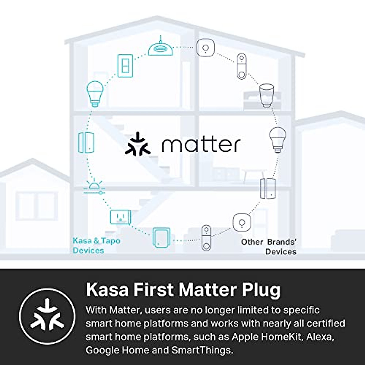 Kasa Matter Smart Plug w/ Energy Monitoring, Compact Design, 15A/1800W Max, Super Easy Setup, Works with Apple Home, Alexa & Google Home, UL Certified, 2.4G Wi-Fi Only, White, KP125M (2-Pack)
