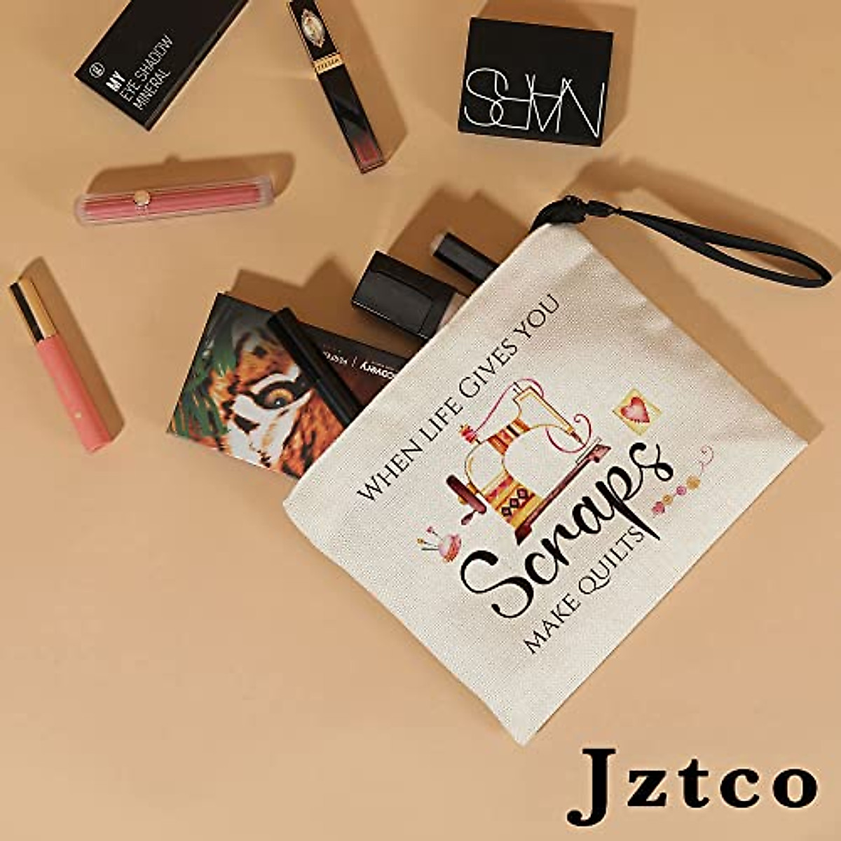 Sewing Gifts, Gifts for Quilters, Sewing Gifts for Sewing Lovers, Quilting Gifts for Women, Mom, Aunt, Sister, Grandma, Quilters for Birthday Christmas Gift Ideas – Scraps Make Quilts Makeup Bag