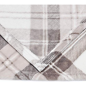 HOMRITAR Flannel Blanket with Plaid, Lightweight Cozy Throw Blanket Warm Bed Blanket fit Sofa and Couch (50 x 60 inch, Mocha Grey)