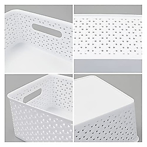 Dehouse White Plastic Woven Storage Baskets, Set of 4