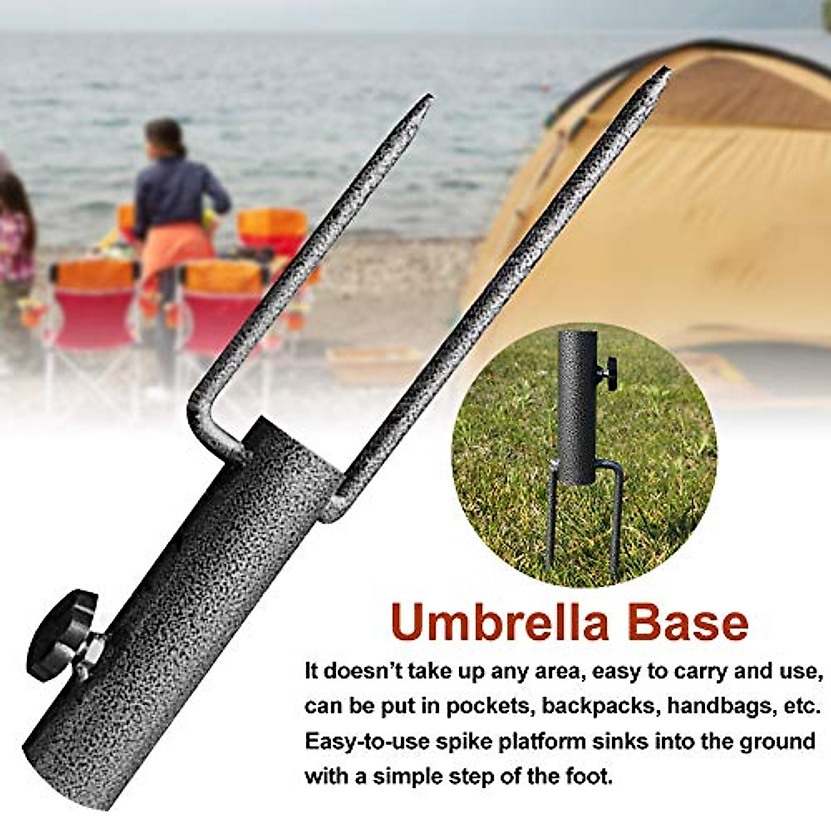 Denpetec Adjustable Portable Umbrella Base, 35cm Length Heavy Duty Ground Insert Steel Coating Umbrella Stand Base for 28-32mm Pole Umbrella Outdoor Park Patio Beach Ground