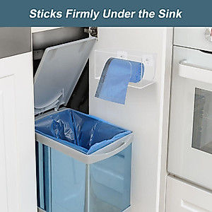 Trash Bag Holder Dispenser, Acrylic Trash Bag Dispenser Roll Holder, Adhesive Wall Mount Garbage Grocery Bag Dispenser Organizer for Kitchen, Cabinet, Under Sink with 4 Strong Stickers Screws
