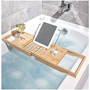 InterDesign Formbu Bathtub Caddy with Reading Tray, Wine, Tablet and Phone Holder - Natural