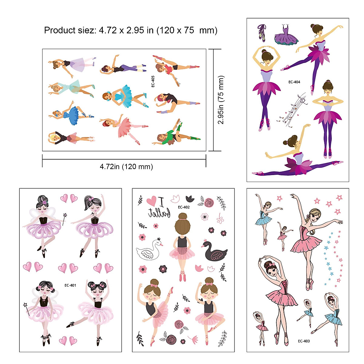 Konsait 186pcs Kids Tattoo Kits, Fake Waterproof Temporary Tattoos Ballet Girls Tattoos for Children's Birthday Party Bags Filler Gift Birthday Party Favors,Dancing Girl Tiara Rose Star LOVE
