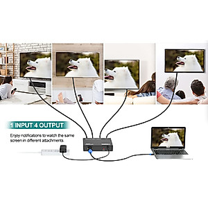 HDMI Splitter 1 in 4 Out, MT-ViKI 1x4 Power HDMI Splitter 4 Ports w/AC Adapter, 4Kx2K@30Hz 3D Full HD Distributor for PS4 Fire Stick HDTV