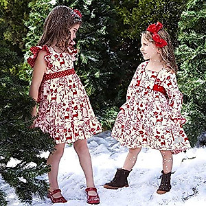 Toddler Baby Girls Christmas Dress Kid Ruffle Sleeveless Animal Cartoon Pattern Baby Girl Skirt Xmas Outfit Set (Red Ruffle Christmas Dress, 6-9 Months)