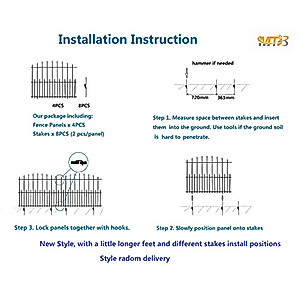 Black Steel Decorative Garden Fence Panels, Metal Fence Animal Barrier 36 in H x14.1 ft Long Landscape Border Fence Arched Top, Dog Fence Barrier