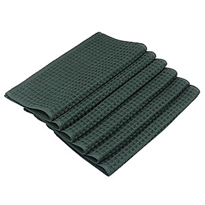 GQZLUCK 100% Natural Cotton Kitchen Towels Dish Towels Classic Waffle Weave Dish Cloths, Soft Ultra Absorbent Kitchen Hand Towel, Fast Drying Lightweight Washcloth, Set of 6 (Blackish Green)