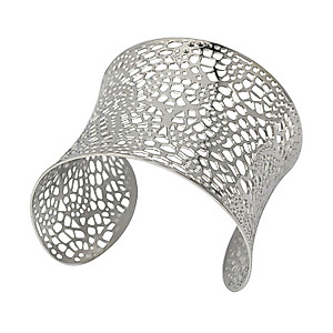 COUYA Wide Big Women Bangle Bracelets Flower Carving Design Stainless Steel Wrist Cuff Bangle (leaf)