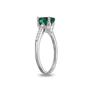 GemStar USA Sterling Silver Simulated Emerald and White Topaz Oval Crown Ring, Size 5
