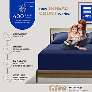 THREAD SPREAD 100% Cotton Pillowcases Standard/Queen Size Set of 2-400 Thread Count Cotton Pillowcases, Ultra Soft Cool Sateen Weave Pillow Cases for Sleeping, Set of 2 Pillow Covers (Navy Blue)