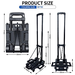 Folding Hand Truck,Portable Platform Luggage Cart Collapsible Dolly with 2 Wheels & 2 Ropes,Utility Portable Expandable Large Chassis Collapsible for Moving Airport Travel Luggage Office Use,Black