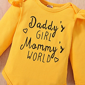 LYQTloml Newborn Baby Girl Clothes Fall/Winter Outfits Infant Romper Bodysuit Ruffle Long Sleeve Sunflower Floral Pants Cute Toddler Baby Girl Clothes Set 3PC Christmas Gifts