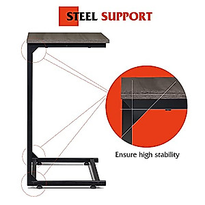 WLIVE Side Table, Wide C Shaped End Table for Sofa Couch and Bed, Laptop Table, Work from Home, 26 Inch Tall, Gray and Black