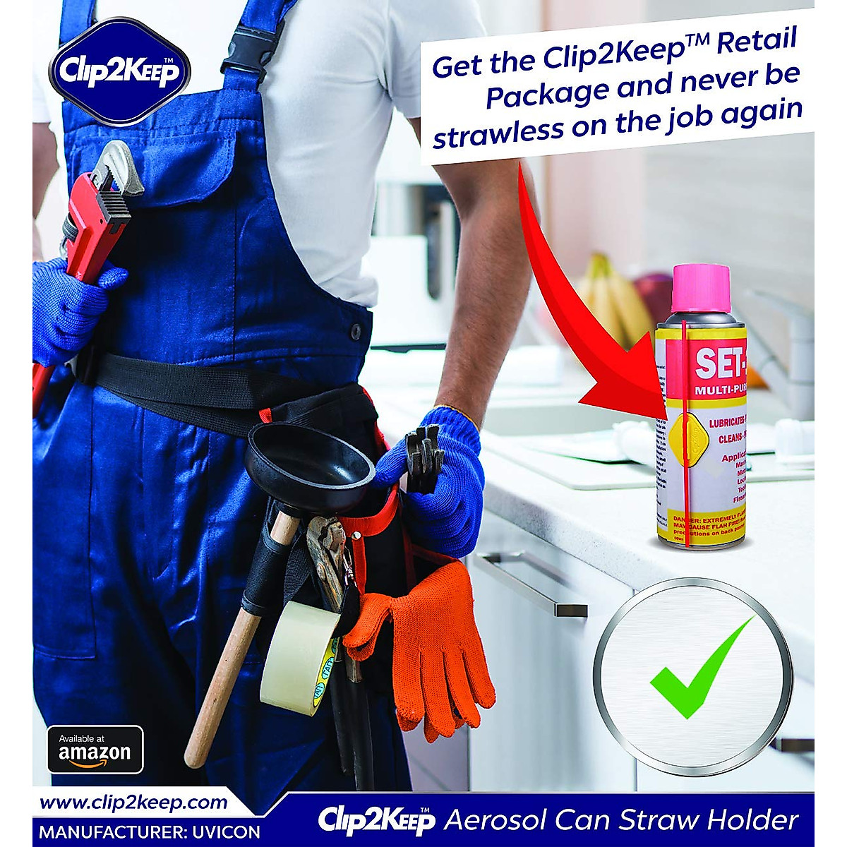 Clip2Keep 30 Aerosol Can Extension Straw Holders With 4 Replacement Red Straws, Spray Can Straw Plastic Clips With Self Adhesive (30 Blue) For Automotive Lubricant, Bike Spray, Contact Cleaner