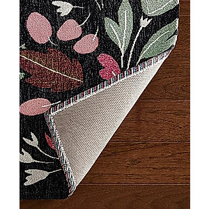 TOWN & COUNTRY LUXE Livie Floral Drip Everwash™ Washable Multi-Use Decorative Rug, Kitchen Rug, Low-Profile Door Mat, Bedroom Rug and Dorm Room Rug with Non-Slip Backing, Black, 24"x40"