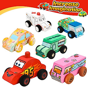 SHAPGEI 12 Pieces Wood DIY Car Toys Unfinished Wooden Cars Paintable Wood Car Blocks Crafts for Students Home Activities Easy Woodworking and Family Time Set for 3 4 5 Years Old Boys Girls