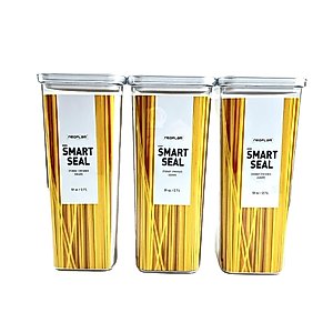 Neoflam Airtight Smart Seal Food Storage Container (Set of 3) | Crystal Clear Body | Modular, Stackable, Nestable Design (2.7L, Square)