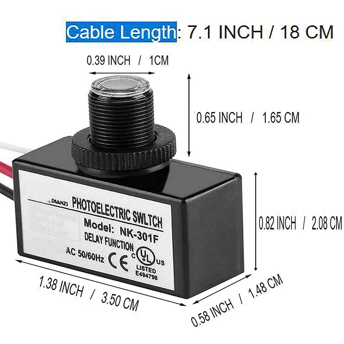120-Volt Fixed Position Thermal Photocontrol Outdoor Hard-Wired Post Eye Light Control with Photocell Light Sensor, Dusk-to-Dawn Light Sensor Switch Auto On/Off with Wall Plate