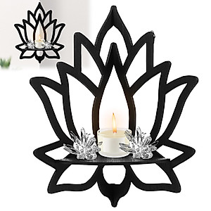 Tcwhniev Water Lily Flower Corner Shelves, Wooden Water Lily Crystal Shelf, Black Wall Crystal Display Shelf Decorative Water Lily Floating Shelf Wall Hanging Shelves for Bedrooms Offices Living Room