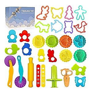 Play Dough Tools Set for Kids - Playdough Toys Accessories with Stamps Cutter Scissor Rolling Pin and Storage Box, Party Favors Set for Age 2-8