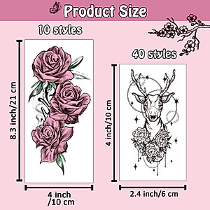 Cerlaza 162 Styles Temporary Tattoos for Women Adults Girls, Fake Sleeve Henna Sexy Tattoo Stickers, Leg Makeup Waterproof Realistic Long Lasting Semi Permanent Tattoos Kit-50 sheets