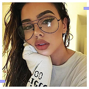 Dollger Aviator Clear Lens Glasses Non-prescription Eyeglasses Metal Frame for Women Men (3025 black)