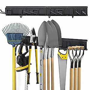 Garage Tool Storage Rack, Heavy Duty Garden Tool Holder Organizer Steel Hooks Wall Mounted Mop & Broom Storage Tool Rack with 7 Hooks Holds Garden Yard Tools,Christmas Gift for Men Dad