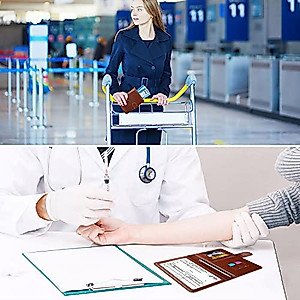 MCmolis Passport and Vaccine Card Holder Combo,RFID Blocking Leather Cover Case Travel Documents Organizer Protector With CDC Vaccination Card Slot and Magnetic Buckle-Brown