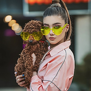 JFTOWN 12 Pairs Heart Shape Rimless Valentines Sunglasses Candy Color Frameless One Piece Love Glasses for Women Party Favor (Yellow)