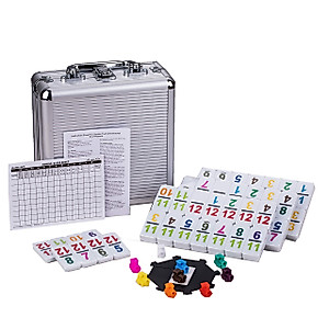 Doublefan Mexican Train Dominoes with Color Numbers,Double 12 Numerical Domino Game, Chicken Foot Dominoes Set with Aluminum Case, 91 Tiles Dominoï¼ˆ2-10 Player
