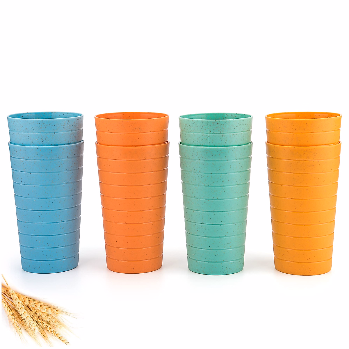 KX-WARE 22-ounce Wheat Straw Highball Glasses Plastic Tumbler, set of 8 Multicolor