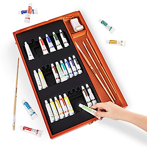 Craftabelle – Art Easel and Canvas – 34pc Set with Paint Supplies – Wooden Italian Easel (CF2441Z)