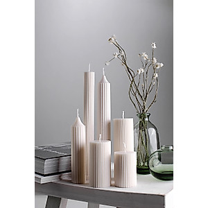 LAWA Roman Tall Ribbed Pillar Candle - Scented Soy Wax Stripped Dinner Candle | Classic Aesthetic Decoration Candle Set | Housewarming Gift | Wedding Event Decor - White (Medium)