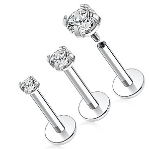 GAGABODY Forward Helix Earring 2/3/4mm Cubic Zirconia 3pcs G23 Titanium 16G 8mm Internally Threaded Labret Cartilage Tragus Monroe Lip Studs Piercing