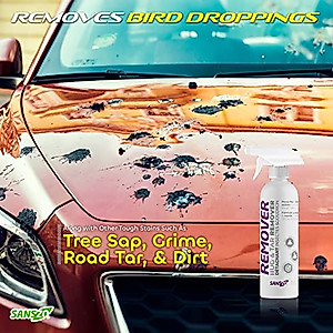 SansZo Bug and Tar Remover - Powerful and Fast-Acting All Purpose Exterior Cleaner & Degreaser - Streak Free Car Detailing Without Scratching, with Microfiber Cloth, 24 OZ